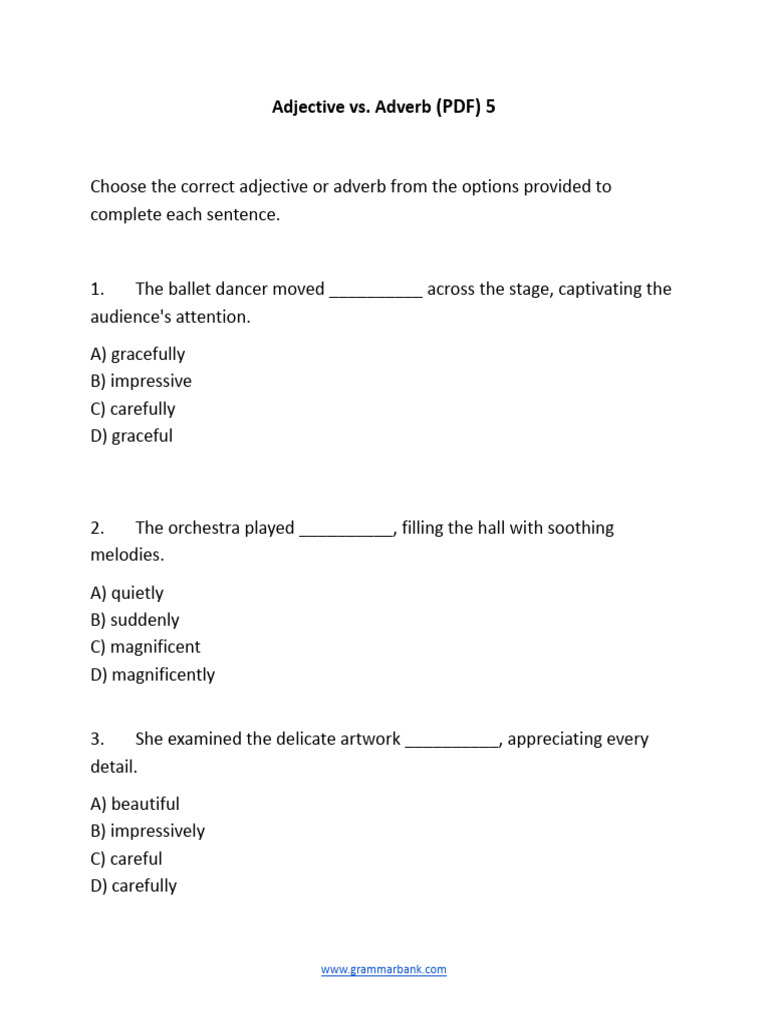 Adjective Vs Adverb Exercise PDF 5 | PDF
