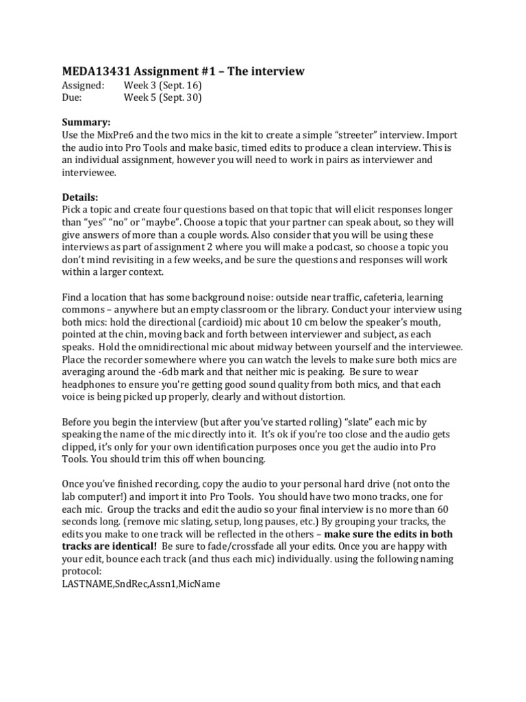 MEDA13431 Assignment 1 The Interview | PDF | Microphone | Interview