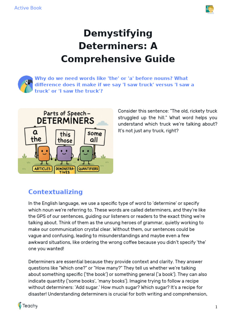 Mastering English Determiners Guide | PDF | Grammar | Syntax