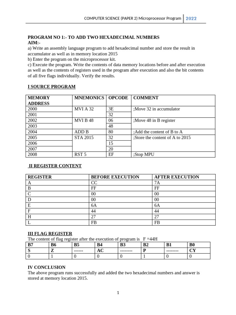 Microprocessor Program 2022-23 Final Printout | PDF | Assembly Language ...