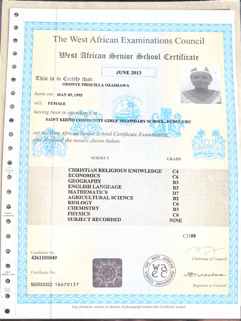 West African Senior School Certificate | PDF