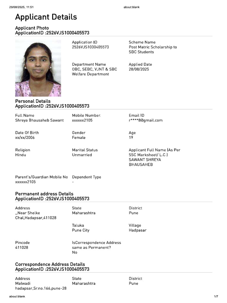 Shreya DBT Form | PDF