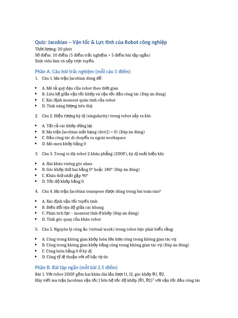 Quiz Jacobian Robot | PDF