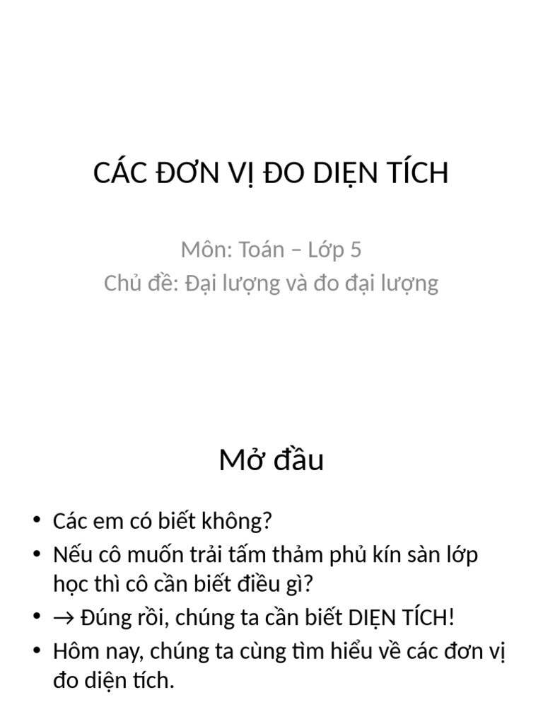 Cac Don Vi Do Dien Tich Lop5 | PDF