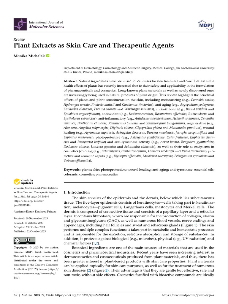 Plant Extracts for Skin Care Benefits | PDF | Extracellular Signal ...