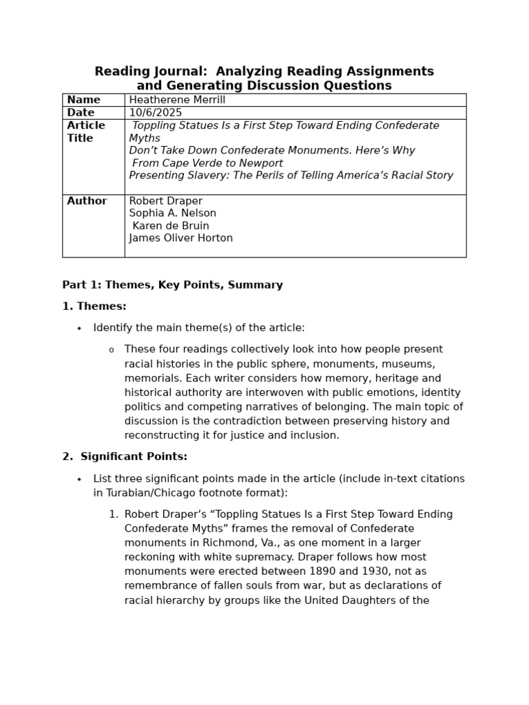 Reading Journal Assignments - Case Study Week 8 | PDF | Confederate ...