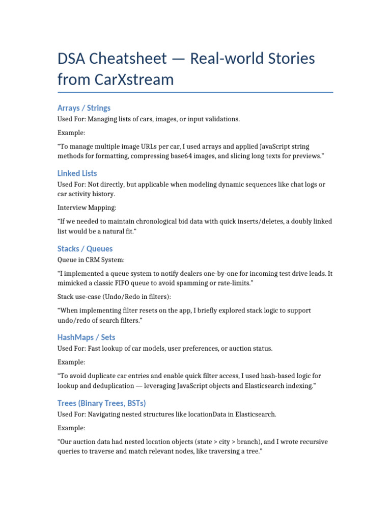 DSA Cheatsheet CarXstream | PDF | Queue (Abstract Data Type) | Software ...