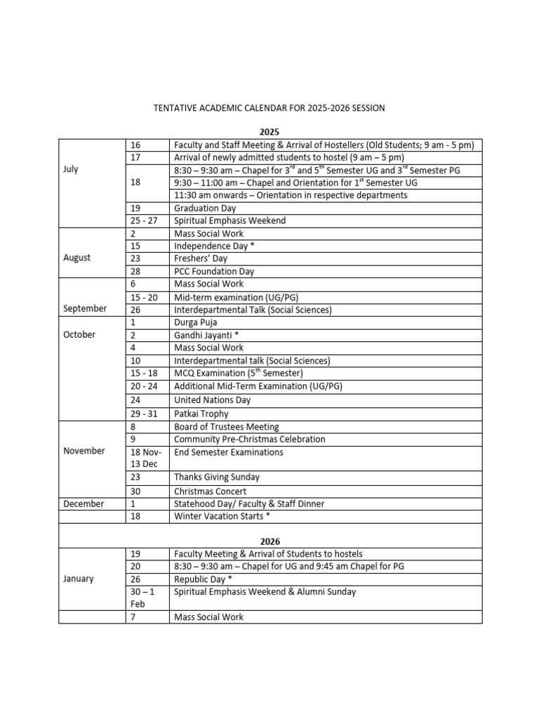 Tentative Academic Calendar For 2025 26 | PDF | Academic Term | Schools