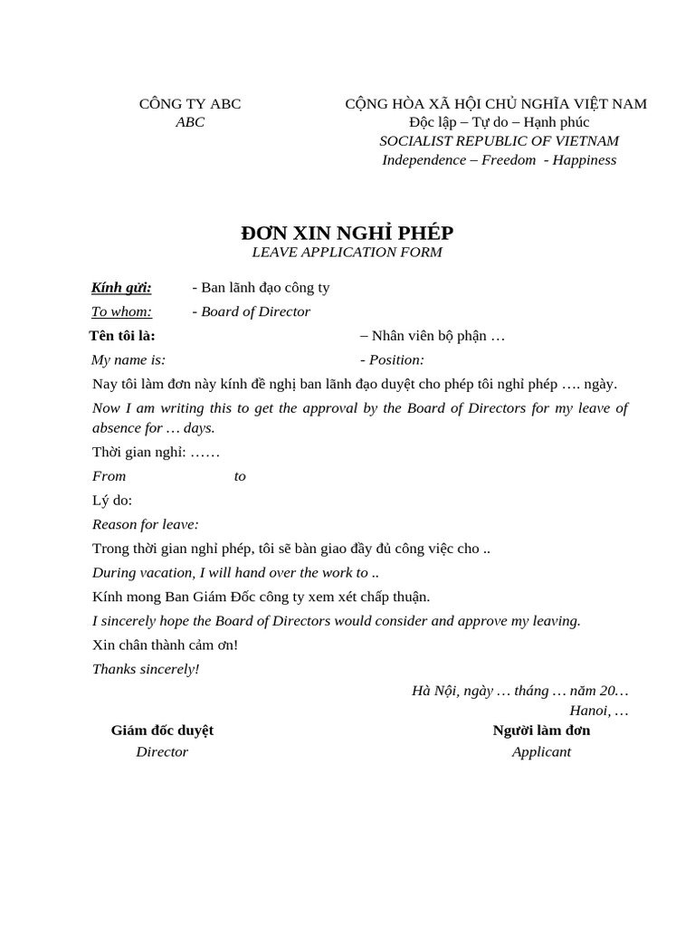 Don Xin Nghi Phep | PDF