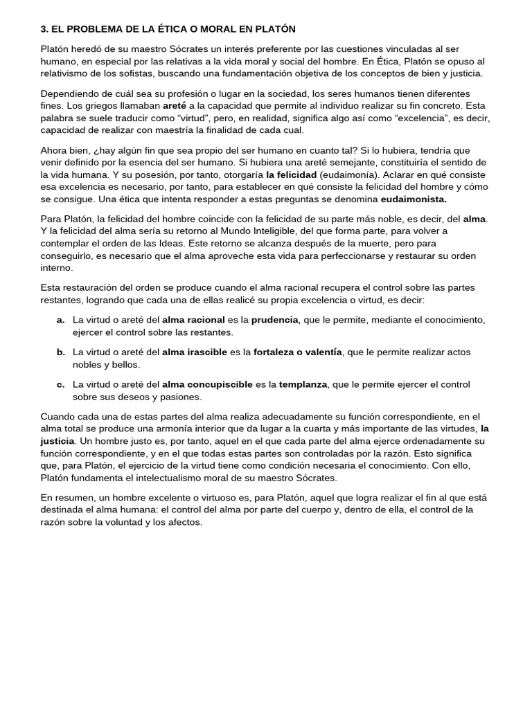 Ética Platónica: Virtud y Felicidad | PDF | Virtud | Platón