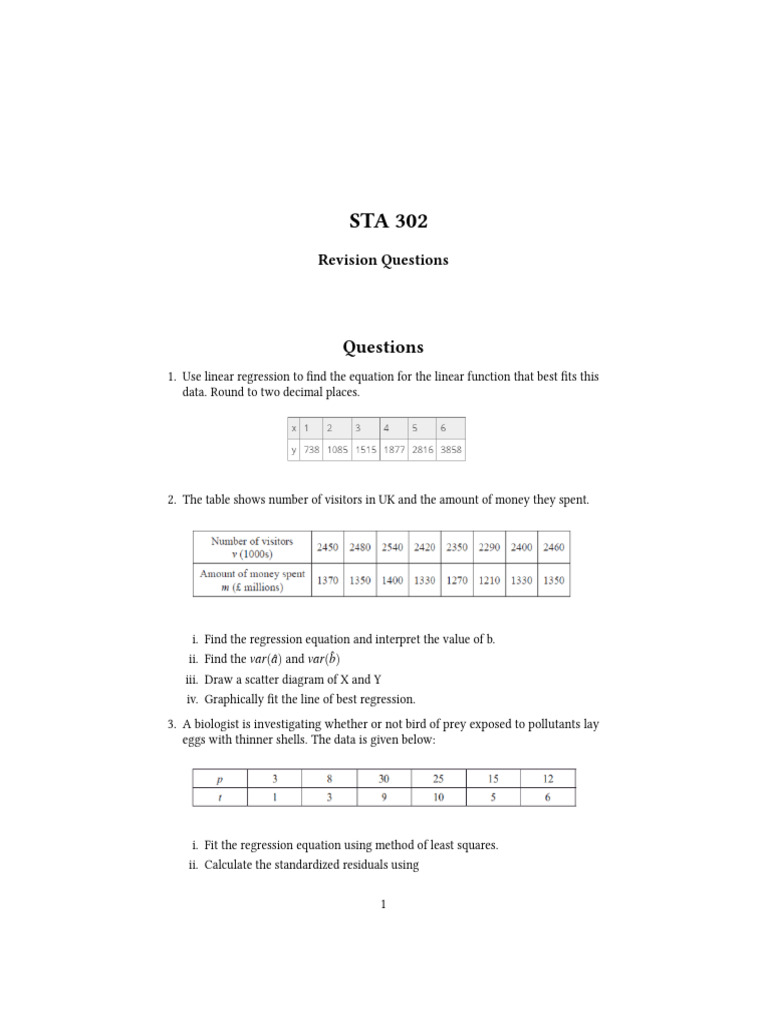 Linear Regression Analysis Questions | PDF | Linear Regression ...
