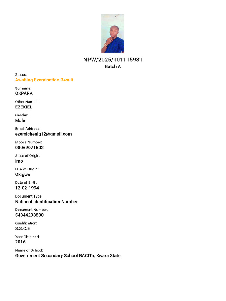 Okpara Ezekiel - Npower Batch A | PDF