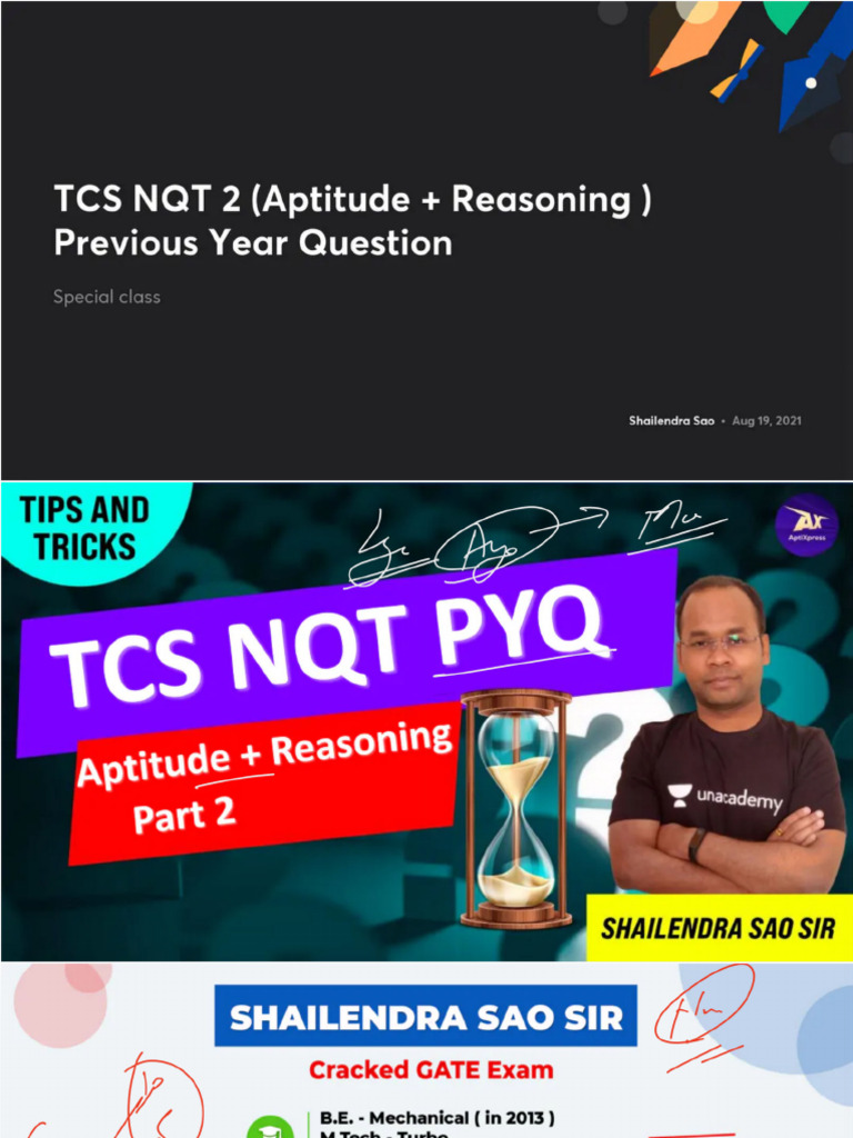 TCS NQT 2 Aptitude Reasoning Previous Year Question With Anno | PDF