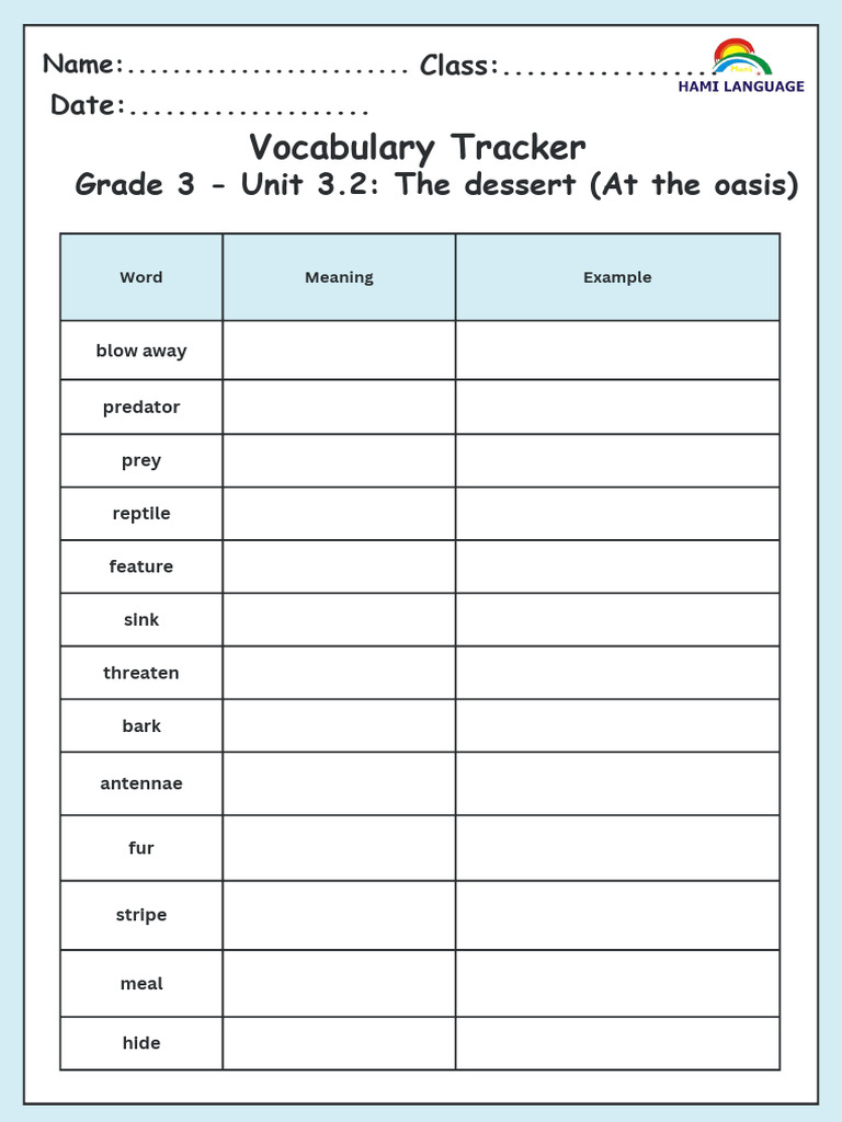 Vocabulary Tracker Worksheet - Grade 3_20251008_131514_0000 | PDF