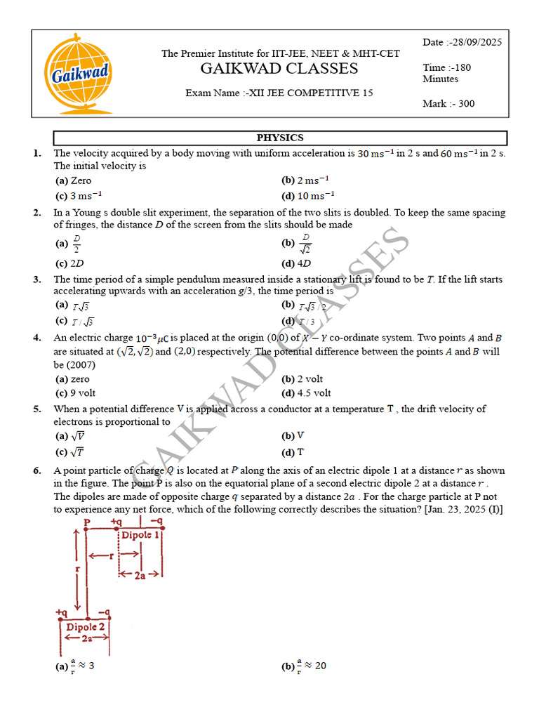 Xii Jee Competitive 15 (QP) | PDF | Momentum | Applied And ...