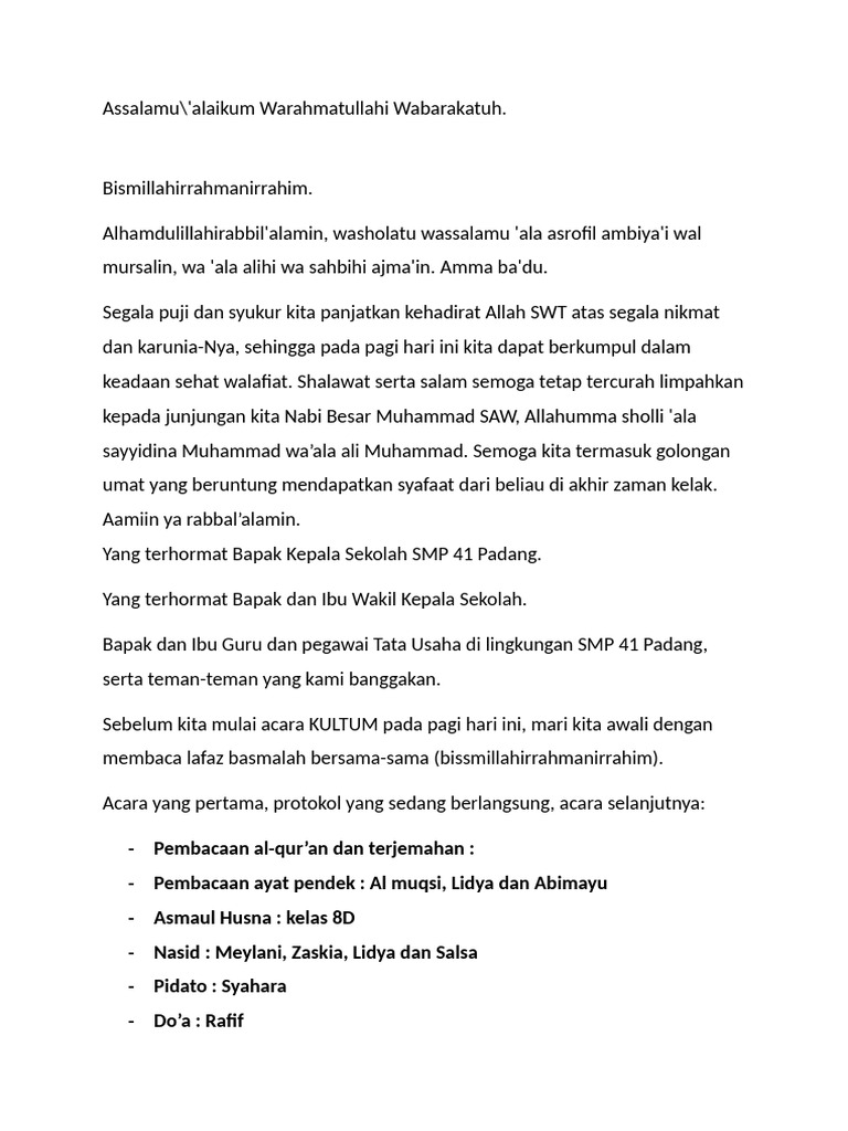 Teks Protokol Kultum | PDF