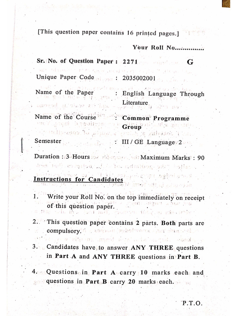 Name of Paper - English Language Through Literature Name of Course ...