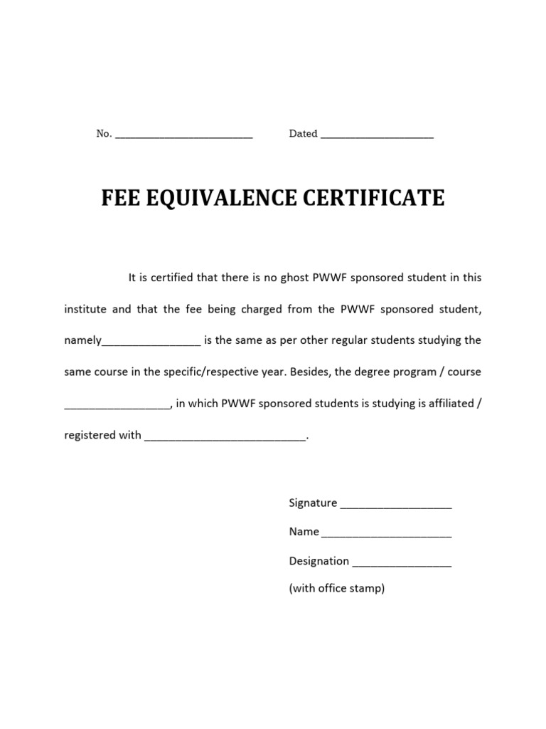 Fee Equivalence Certificate Template | PDF