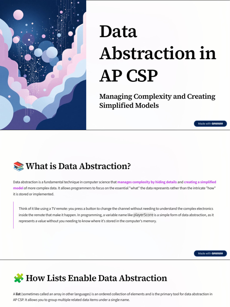 Data Abstraction in AP CSP | PDF | Abstraction (Computer Science ...