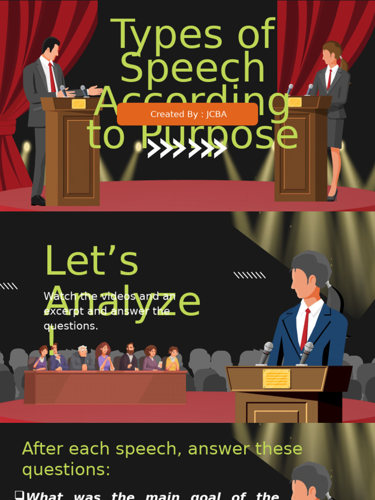Types of Speeches by Purpose Explained | PDF | Public Speaking | Logos
