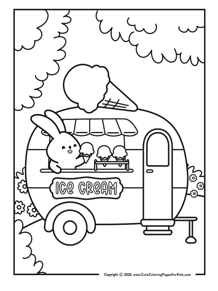 Ice Cream Camper Van Coloring Page | PDF
