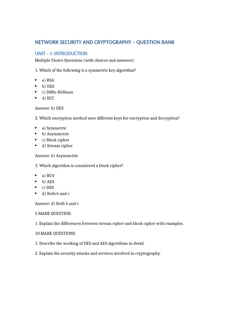 Network Security and Cryptography Questions | PDF | Cryptography | Encryption