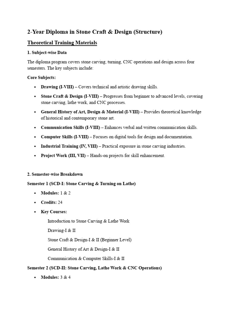 2-Year Diploma in Stone Craft & Design | PDF | Sculpture | Wood Carving