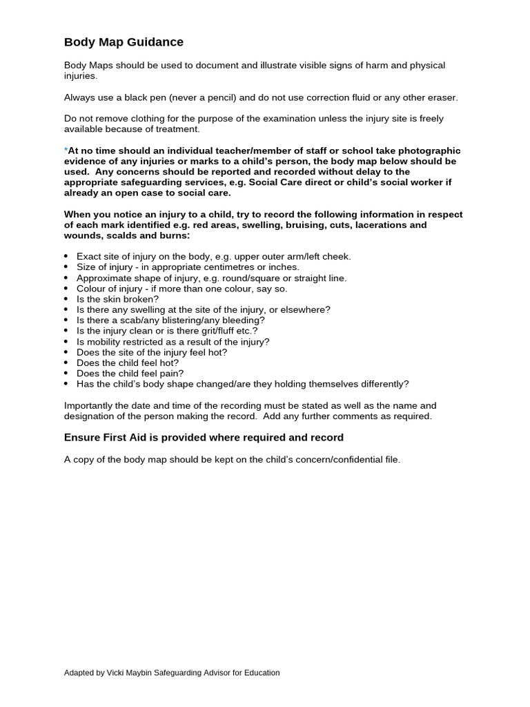 Body Map Documentation Guidelines | PDF | Wound