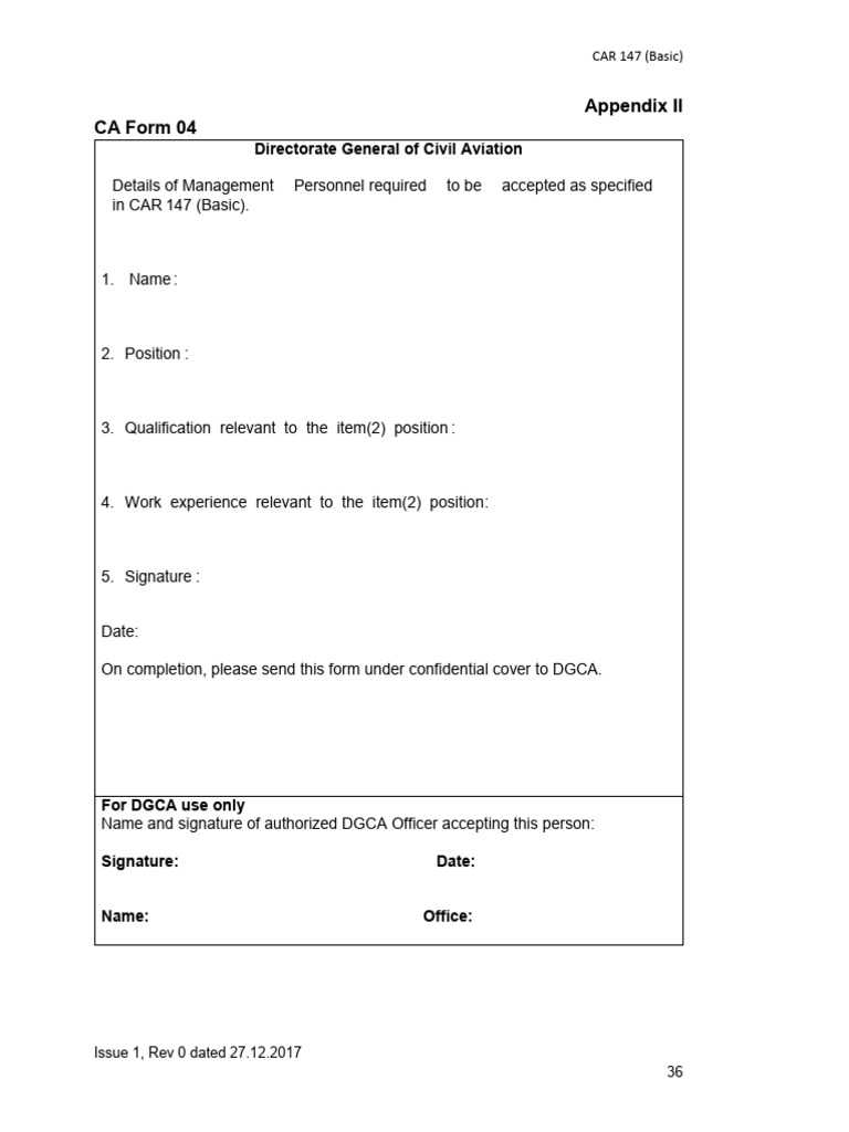 CAR 147 Management Personnel Form | PDF