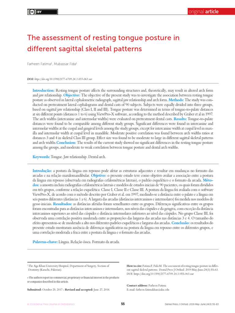 Tongue Posture in Sagittal Jaw Patterns | PDF | Orthodontics ...