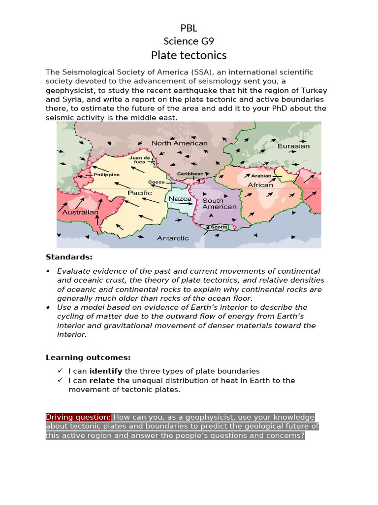 Plate Tectonics PBL - Above Level | PDF | Plate Tectonics | Earthquakes