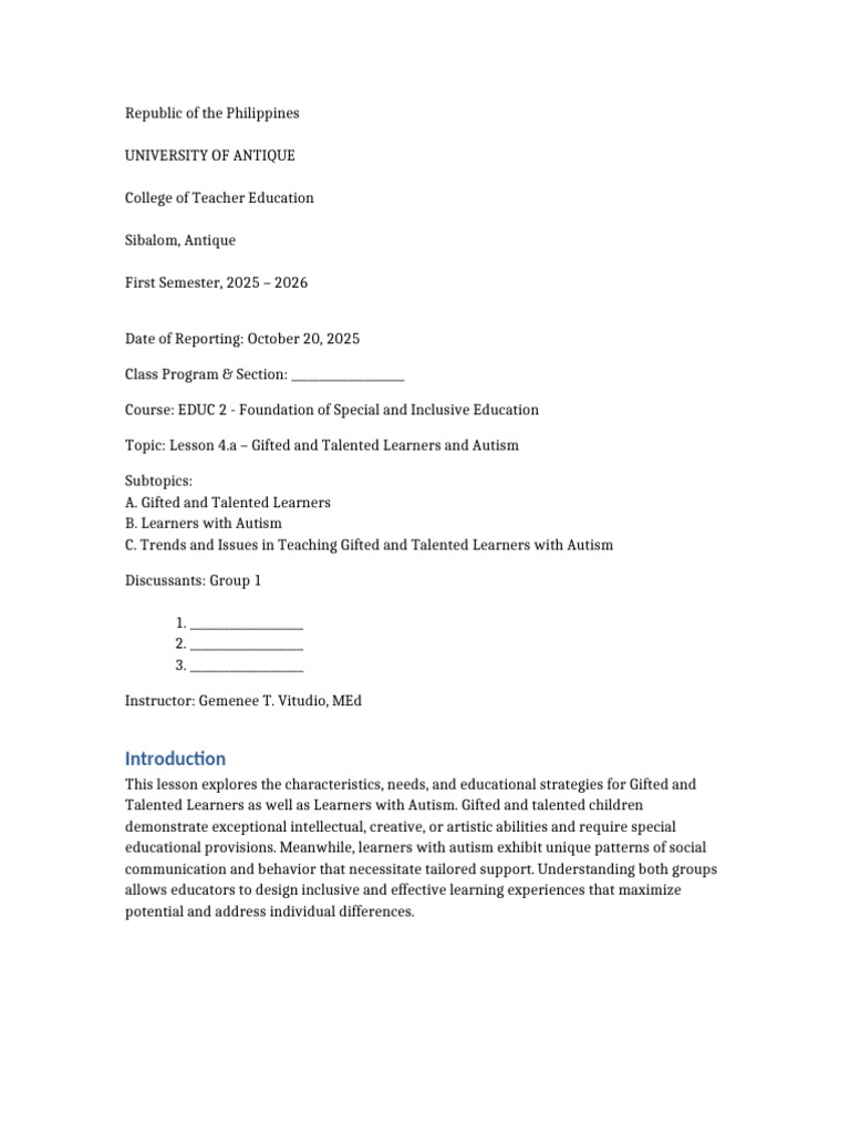 Teaching Gifted Learners with Autism | PDF | Intellectual Giftedness ...
