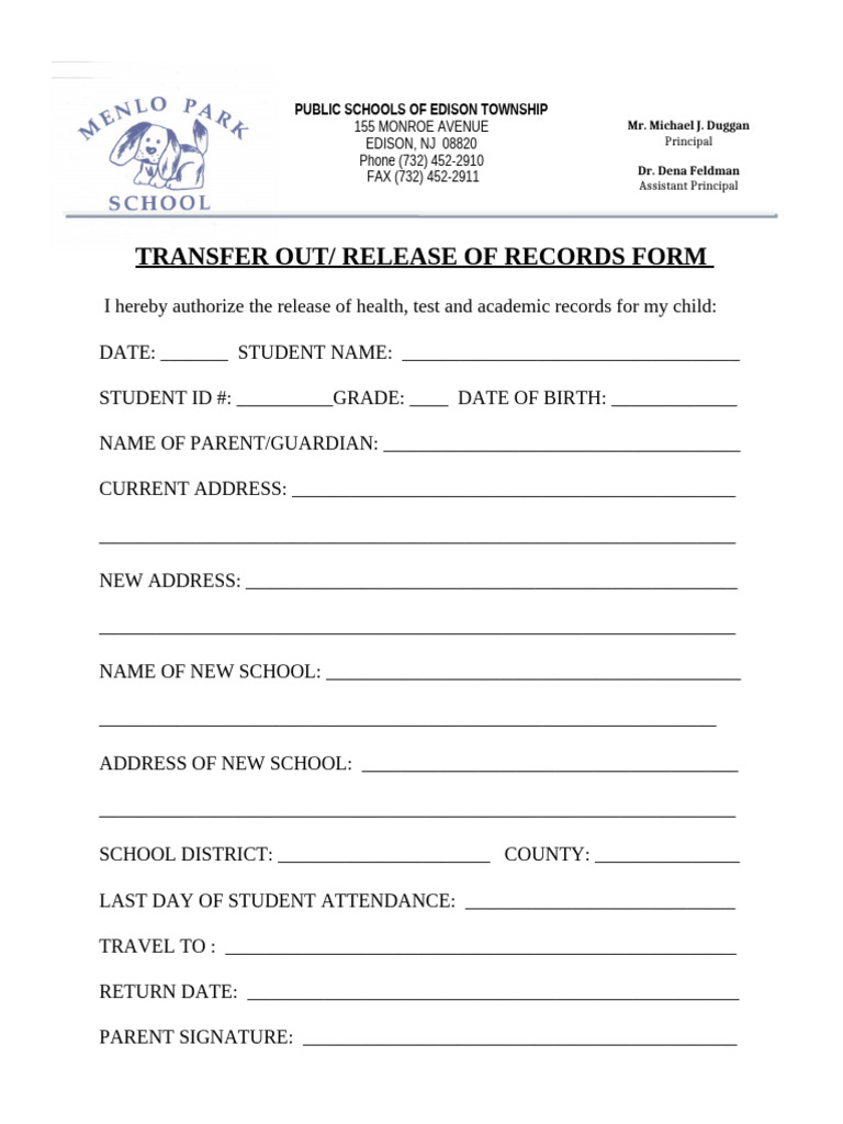 Transfer Out Form 2025 | PDF