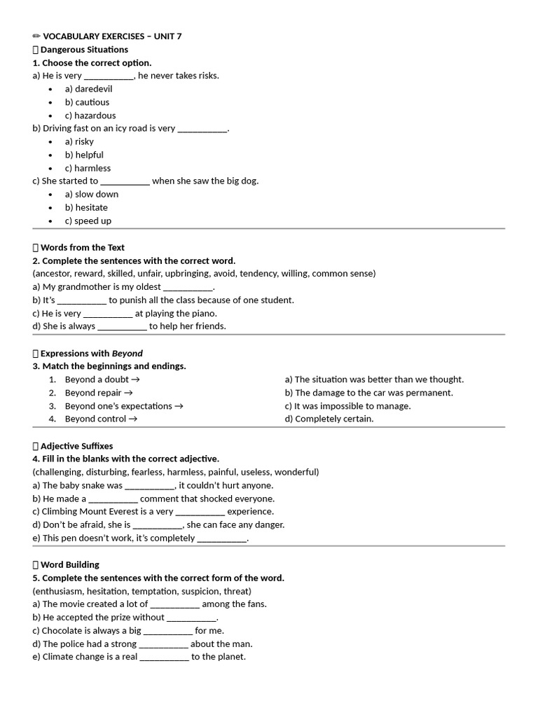 Vocabulary Tema 7 Exercises | PDF