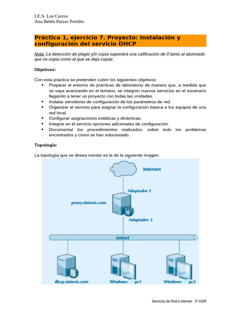 P1 E7 Instalacion Configuracion Del DHCP | PDF | Dirección IP ...