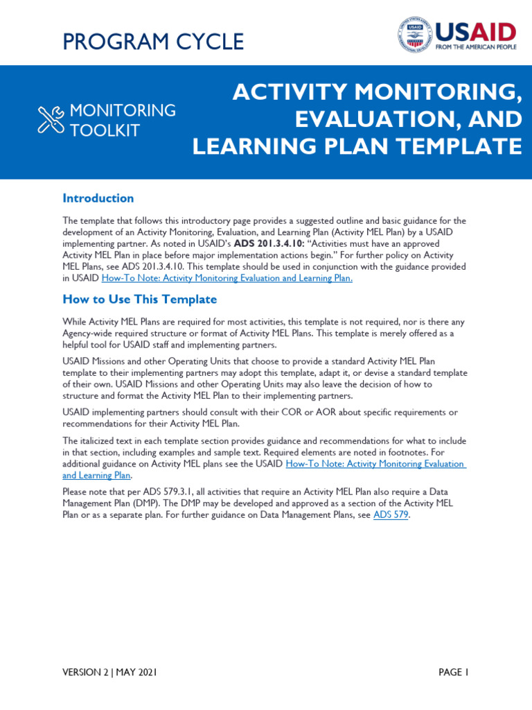 USAID Activity MEL Plan Template | PDF | Evaluation | Childbirth