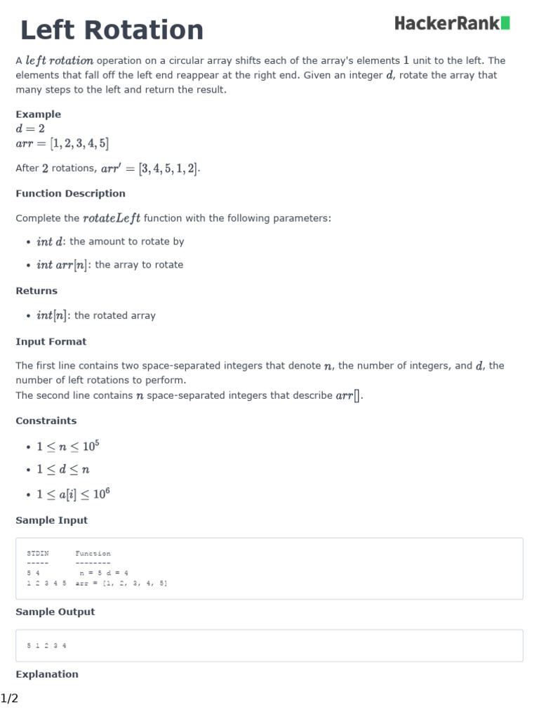 Array Left Rotation English | PDF