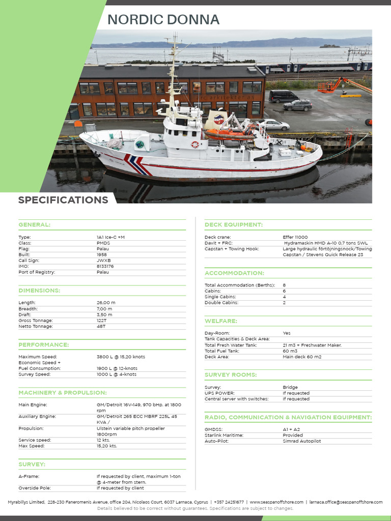 Nordic Donna Vessel Specifications | PDF | Ships | Shipping