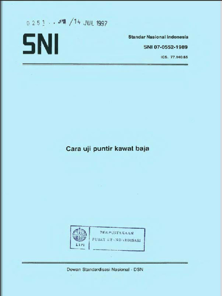SNI 07-0552-1989 Cara Uji Puntir Kawat Baja | PDF