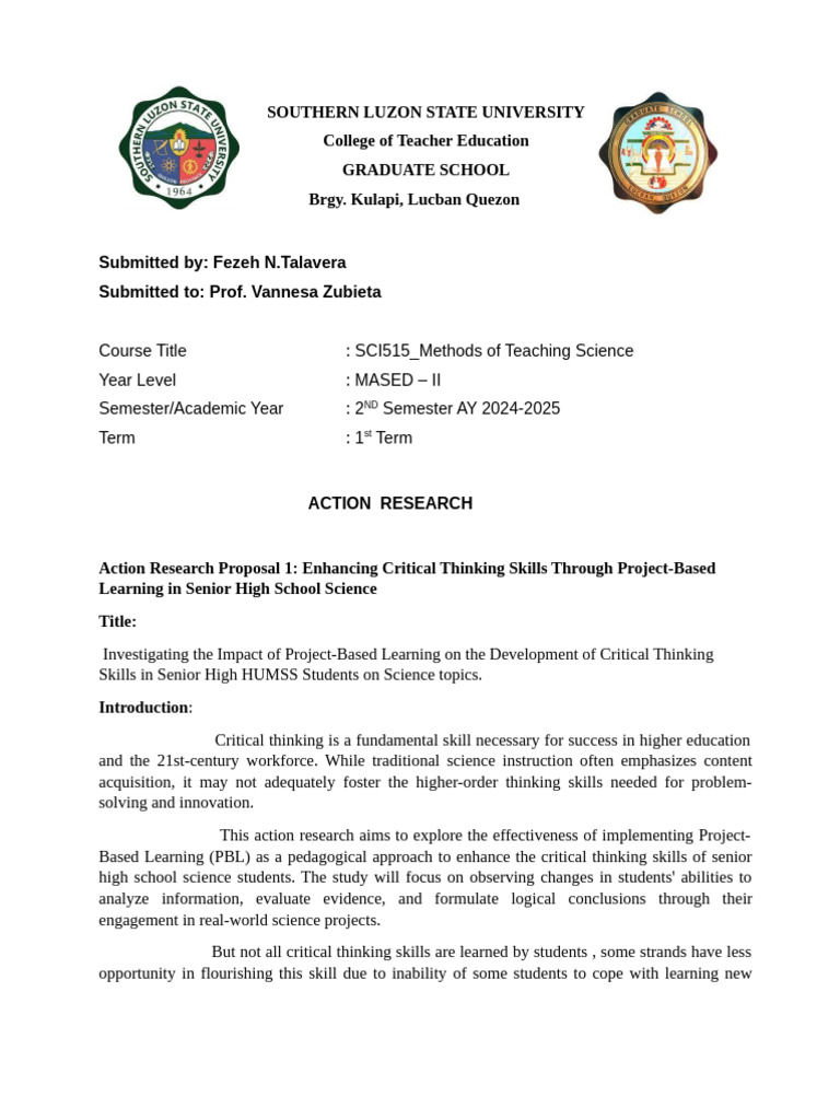 Action Research On MEthods of Teaching | PDF | Reading Comprehension | Critical Thinking