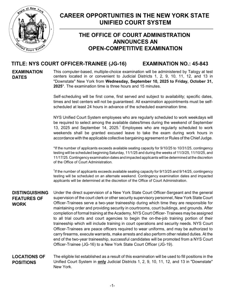 NYS Court Officer Trainee Exam Details | PDF | Information ...