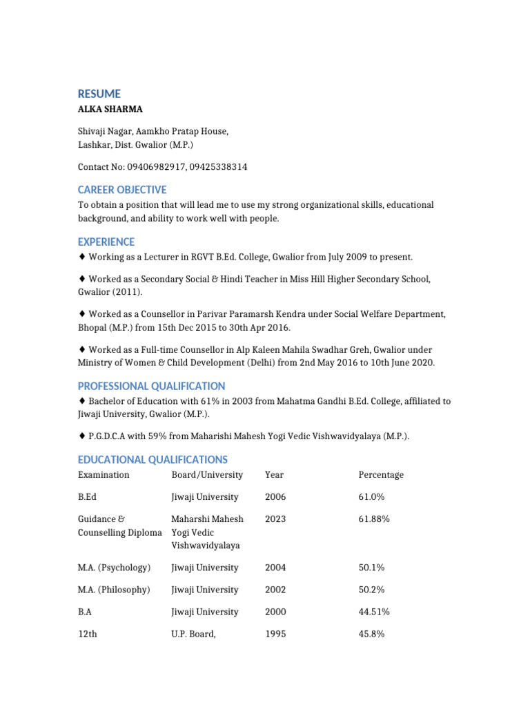 Alka Sharma Resume | PDF
