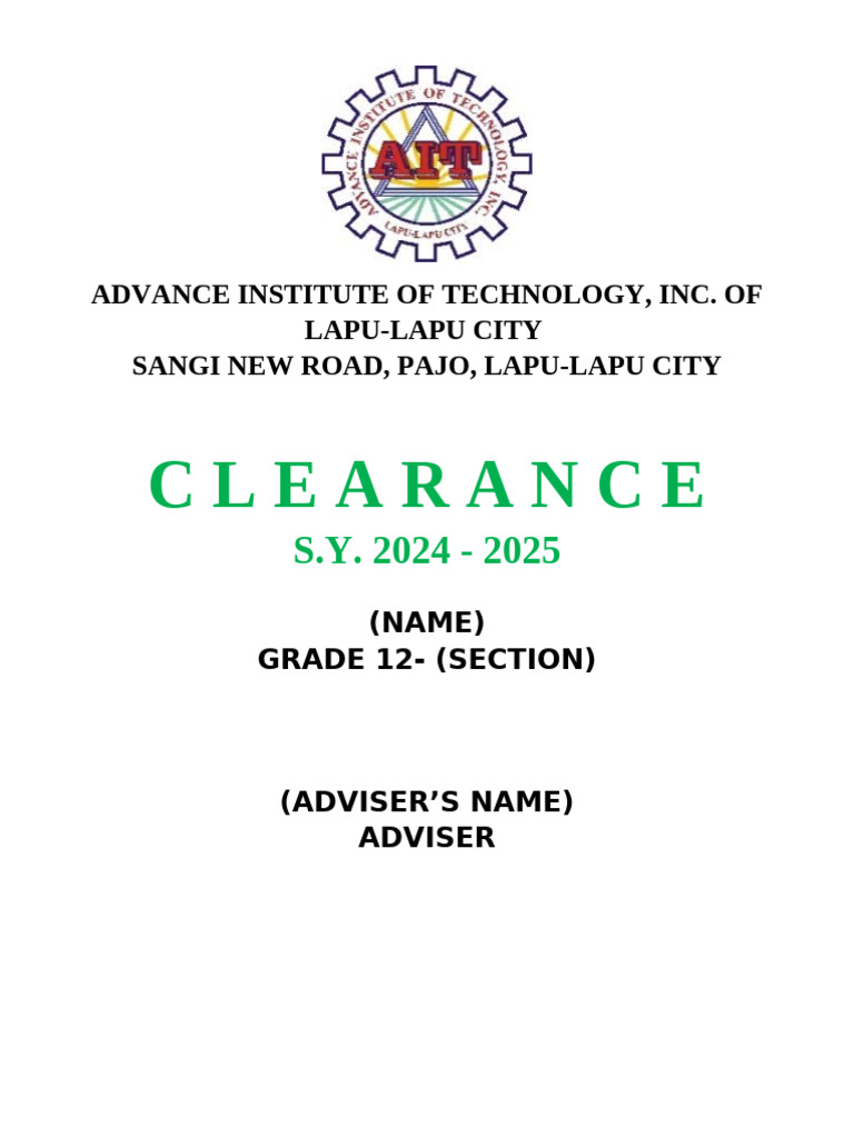 Grade 12 Clearance 2024-2025 Template | PDF