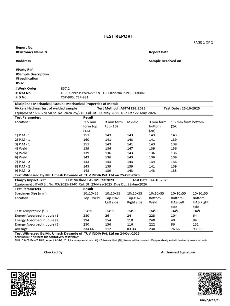Test Report: M/S. Consolidated Chemequip (MFR) Private Limited | PDF ...