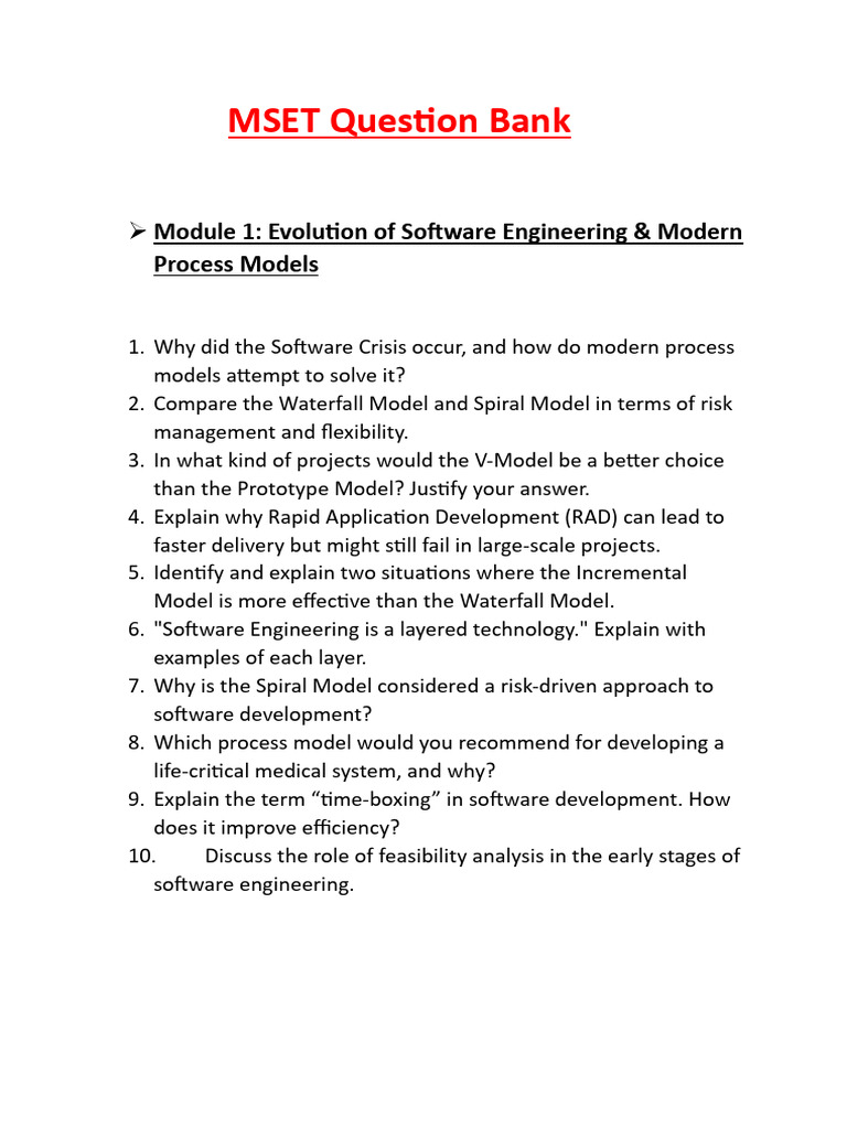 MSET Software Engineering Question Bank | PDF