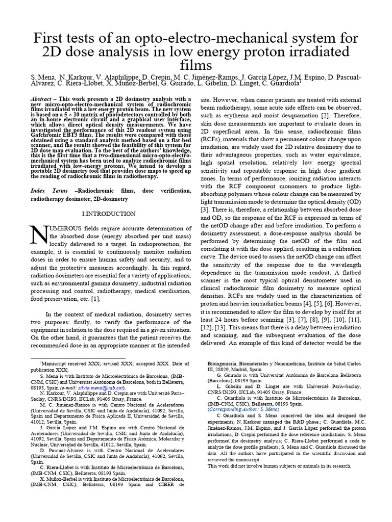 First Tests of An Opto-Electro-Mechanical System For 2D Dose Analysis ...
