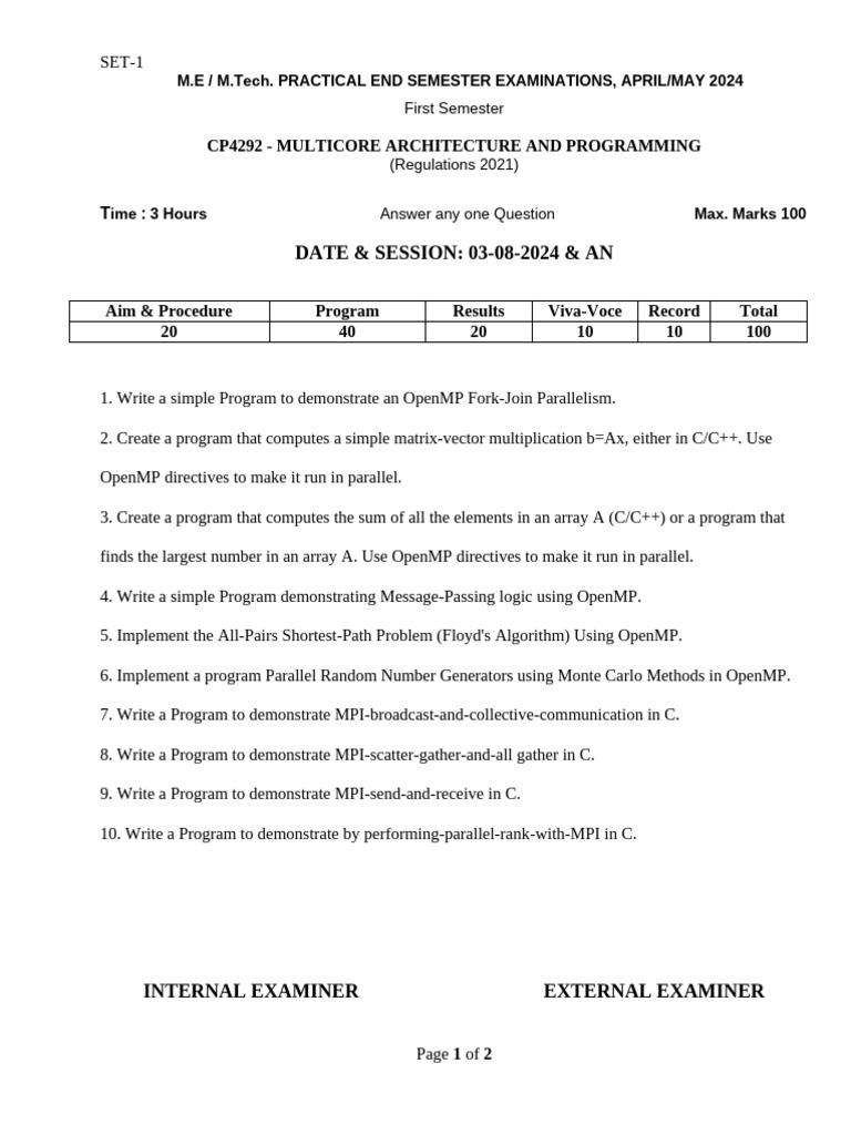 CP4292-Multicore Question Set | PDF | Parallel Computing | Theoretical Computer Science