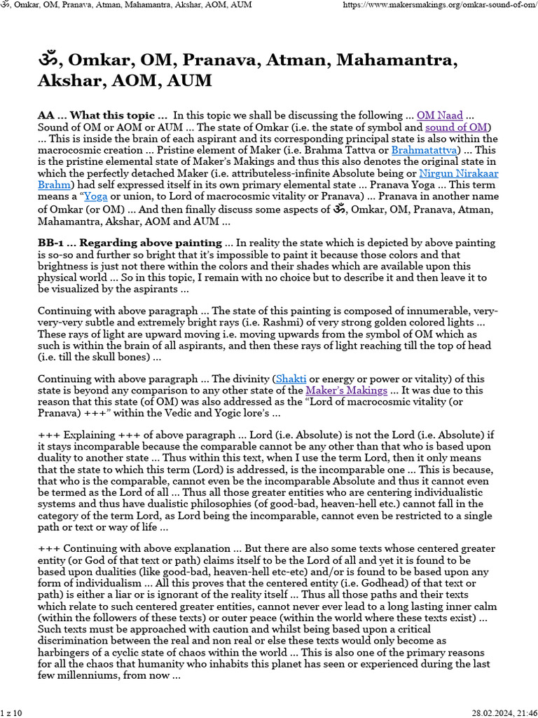 Understanding the Sound of OM and Pranava | PDF | Brahman | Ātman ...