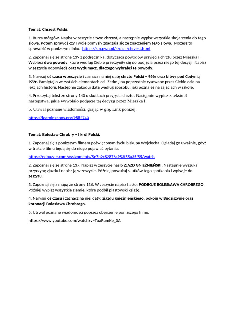 Klasa V - Chrzest Polski I Bolesław Chrobry | PDF