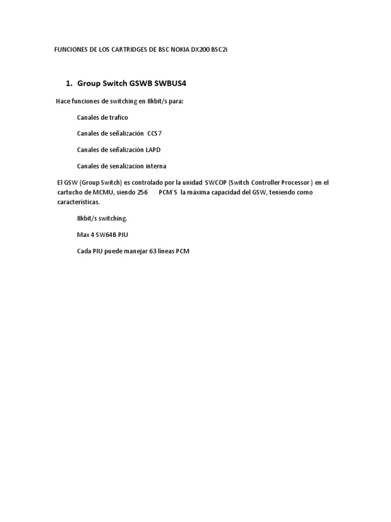 Funciones de Los Cartridges de BSC Nokia Dx200 Bsc2i | PDF